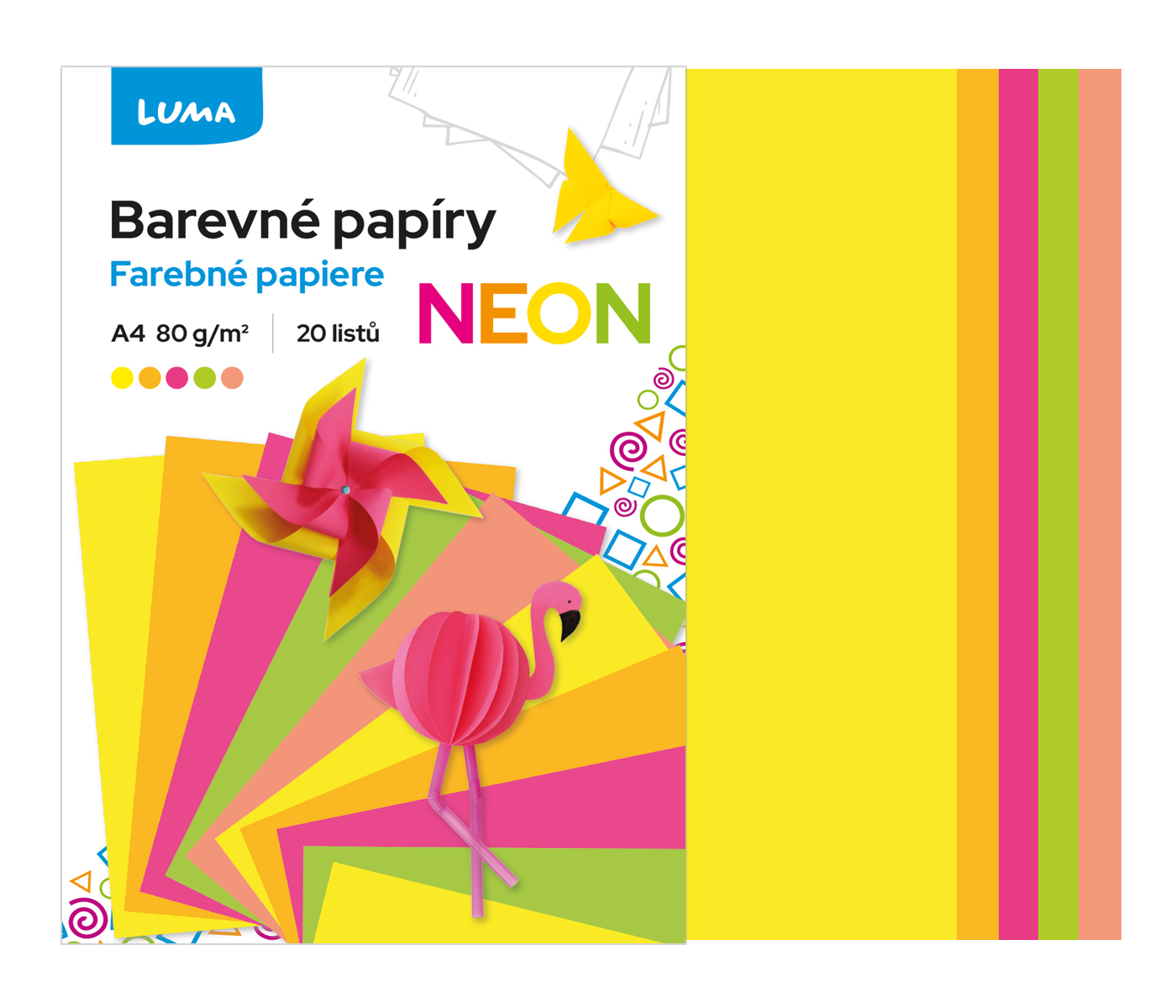 Barevné papíry LUMA složka A4/80 g - mix 20 ks NEON | SEVT.cz