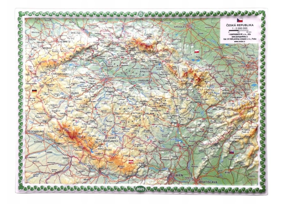 Česká republika - reliéfní mapa 20 x 27 cm - 1:2 000 000 | SEVT.cz