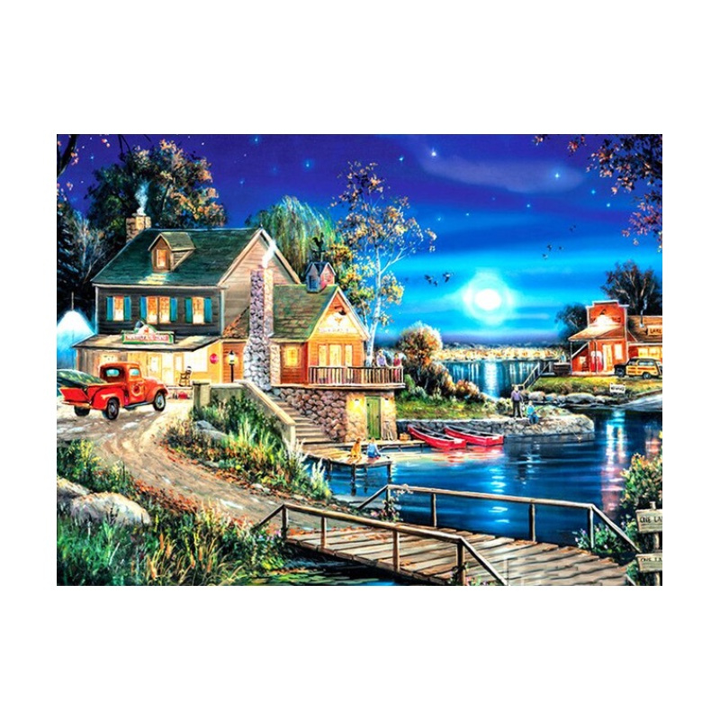 Diamantový obrázek - Dům u jezera 30x40cm | SEVT.cz