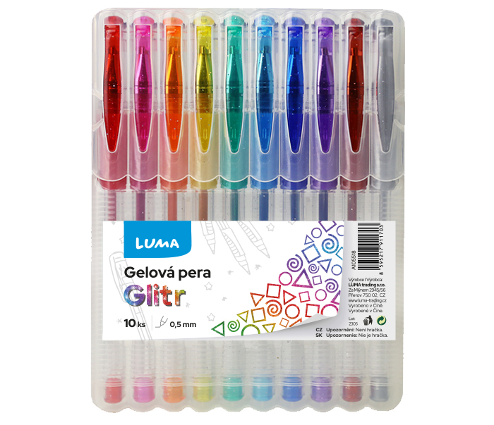 Gelové pero LUMA - sada 10 barev GLITTER | SEVT.cz