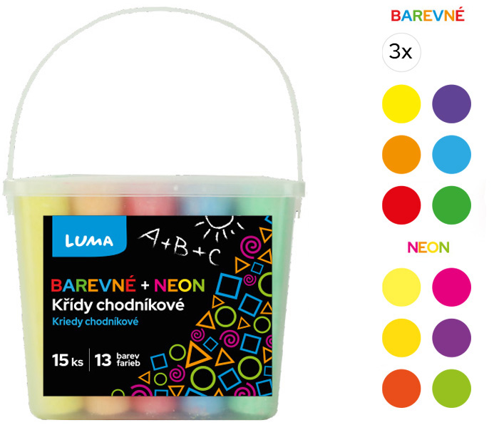 Křídy chodníkové 15 ks barevné + neon, box LUMA | SEVT.cz