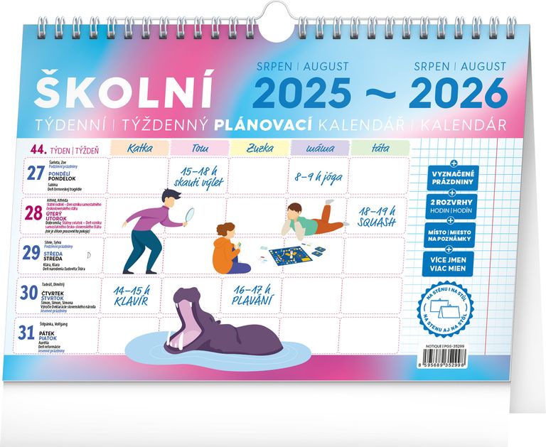 Školní plánovací kalendář 2025/2026 s háčkem, 30 × 21 cm | SEVT.cz