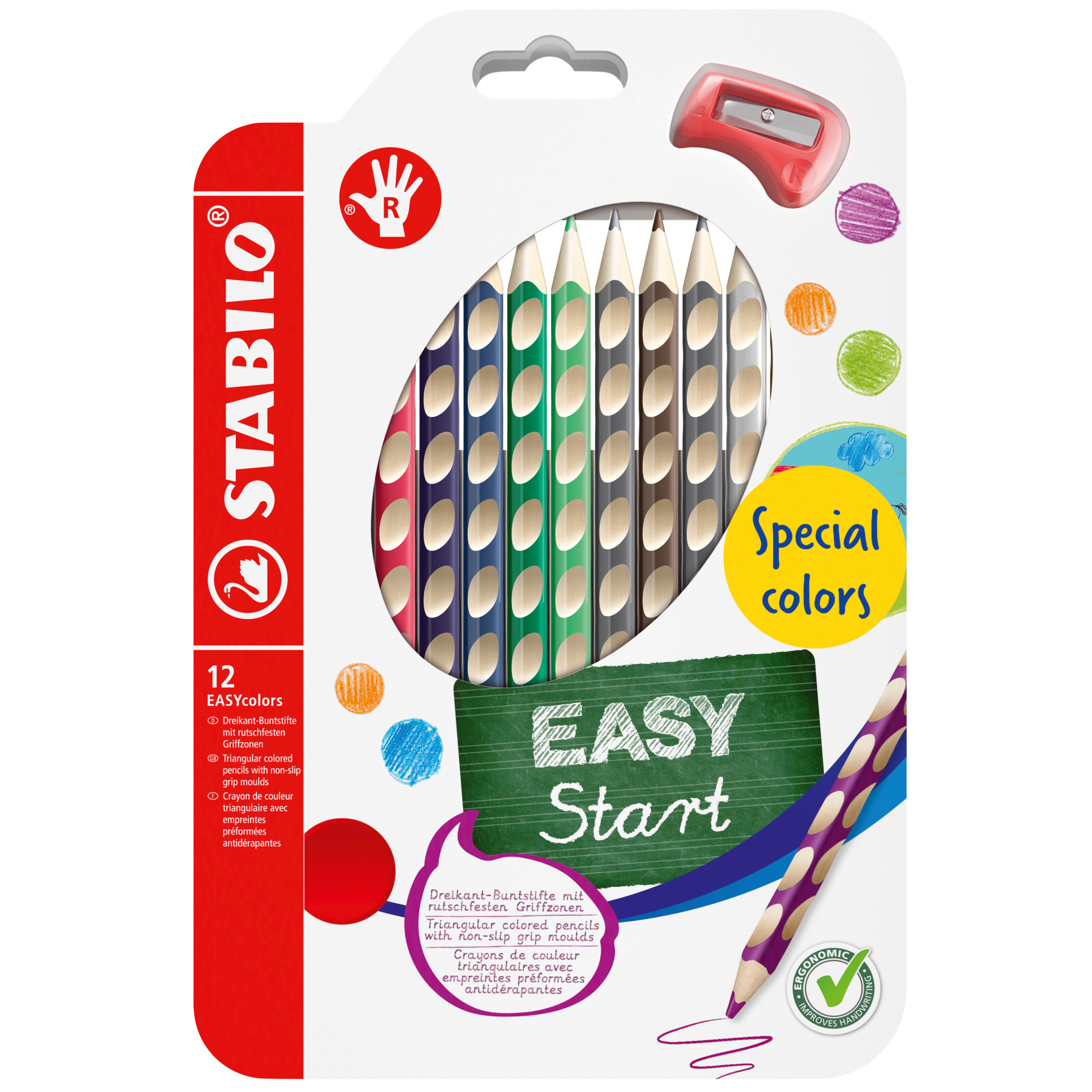 STABILO EASYcolors P Pastelky pro praváky - sada 12 speciálních barev s ...